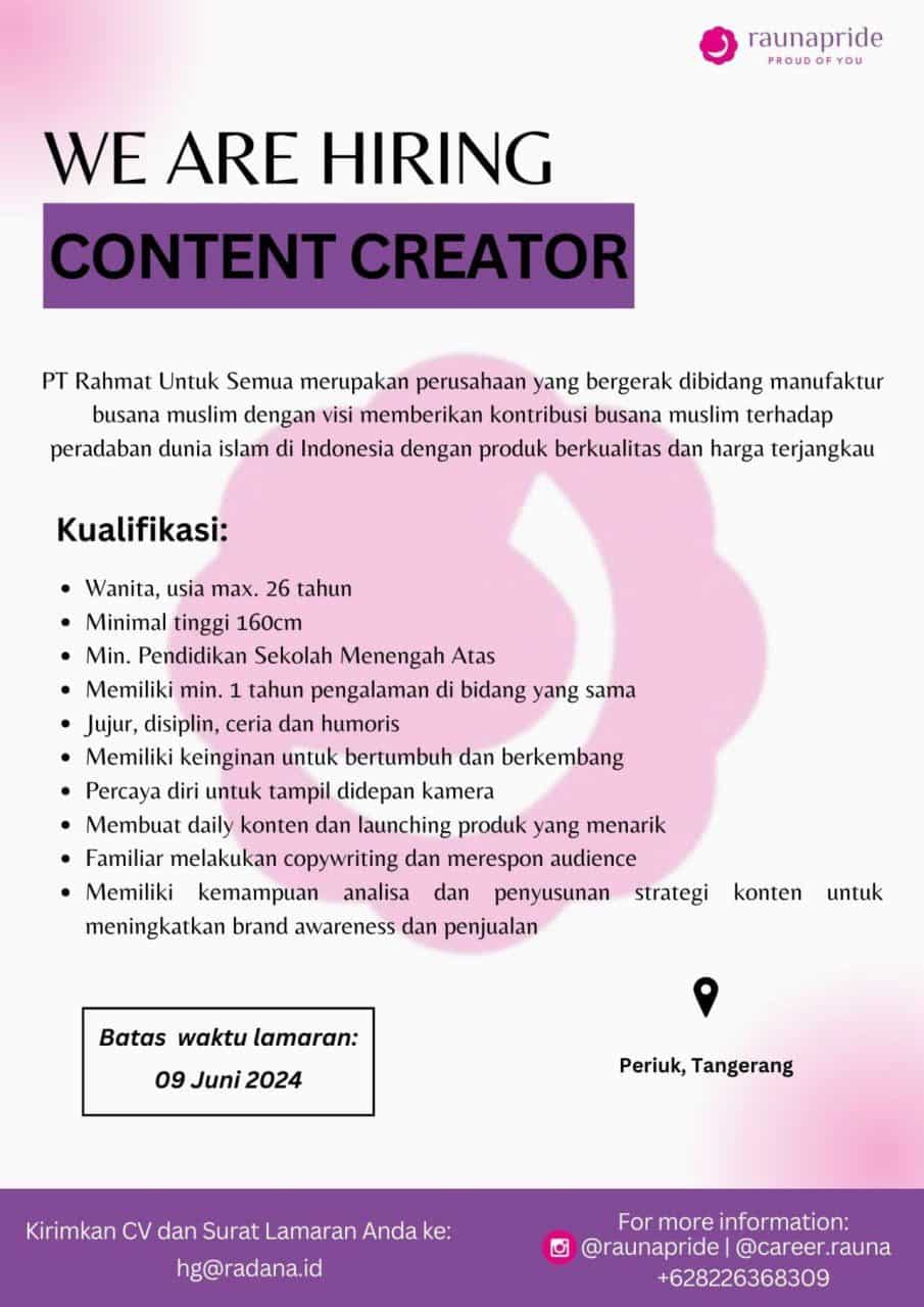 Lowongan Kerja Content Creator di Tangerang 2024